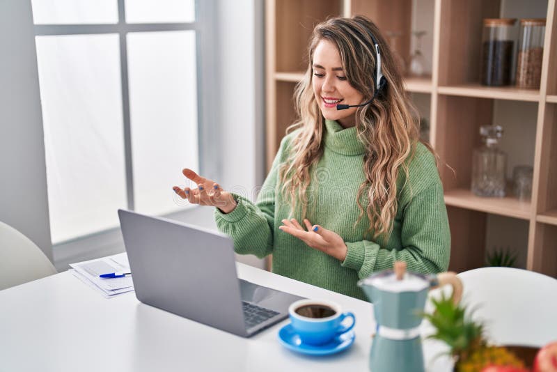 Young Woman Call Center Agent Working at Home Stock Photo - Image of ...