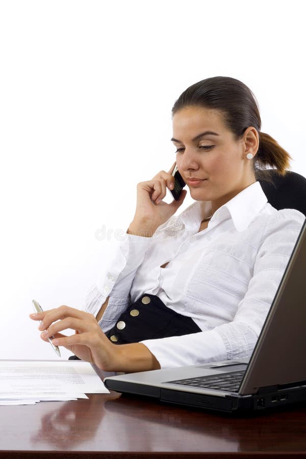 Young Woman Calls on Cellphone Stock Image - Image of modern, desk ...