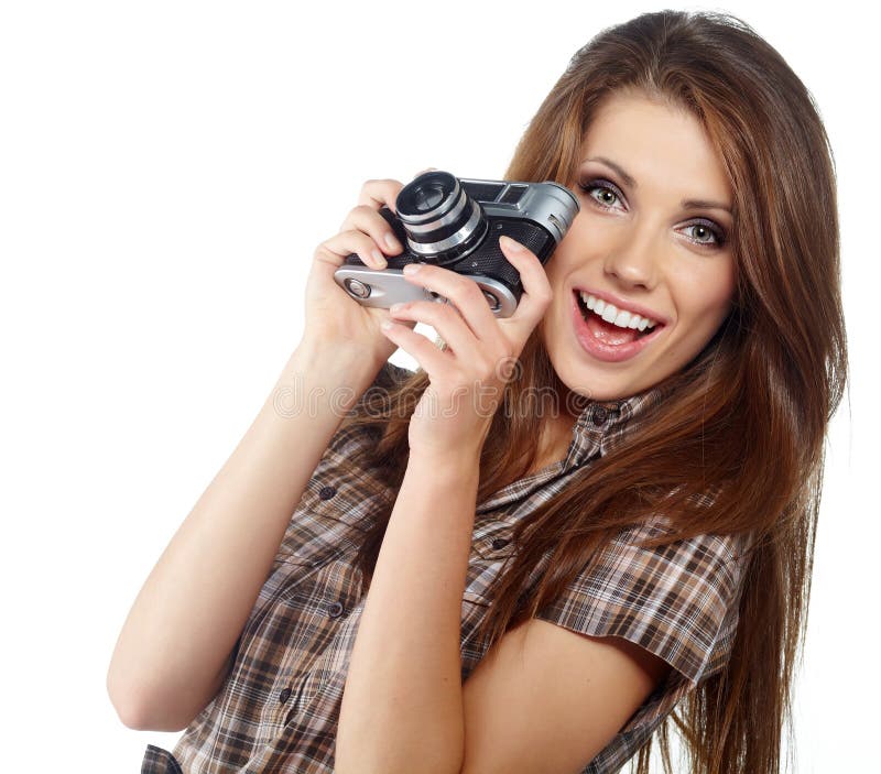 Young woman with camera. stock photo. Image of camera - 25987532