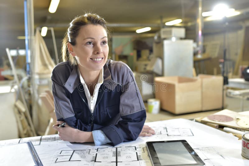 Beautiful Woman Carpenter in Her Woodwork Workshop Stock Photo - Image ...