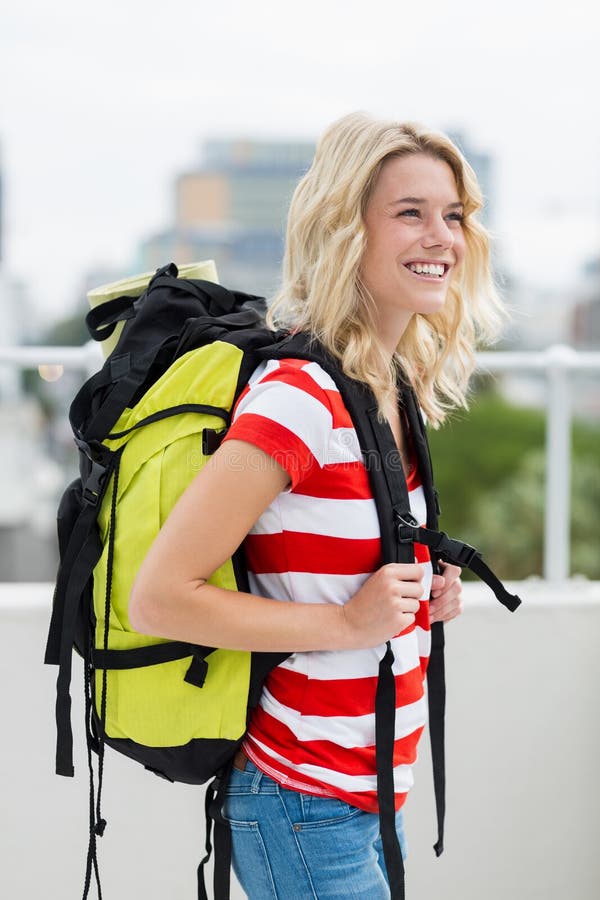 Young Woman Carrying Backpack Stock Photo - Image of lifestyle, break ...