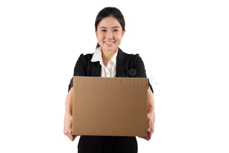 A Young Woman Carrying a Box Stock Image - Image of parcel, attractive ...