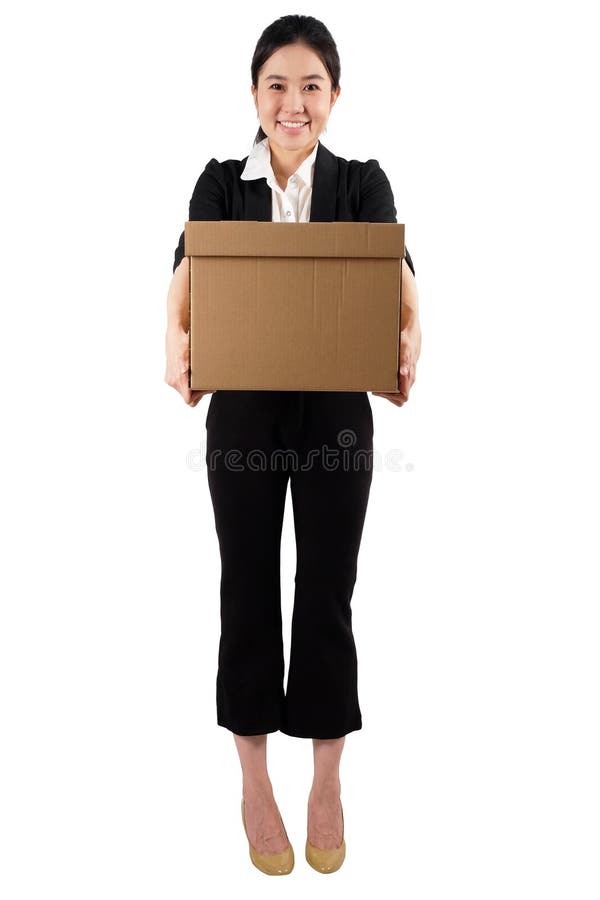 A Young Woman Carrying a Box Stock Photo - Image of packaging, blue ...