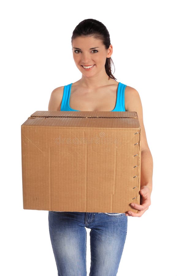 Beautiful Woman Lifting Box 2 Stock Photo - Image of brunette ...