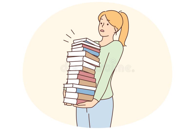 Young Woman Carrying Pile of Books Stock Vector - Illustration of ...