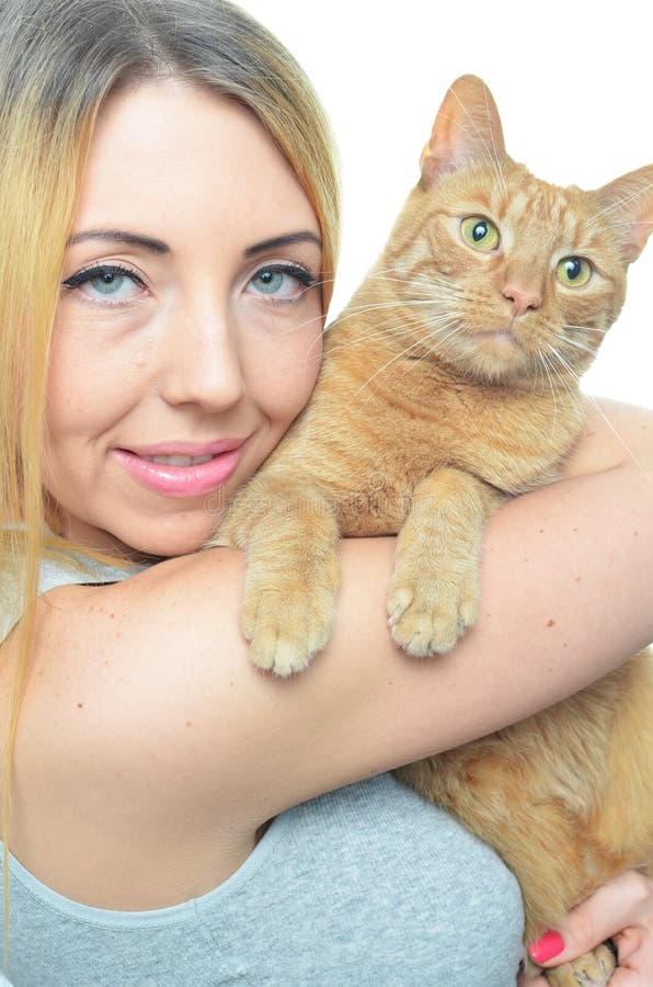 Young woman with cat stock image. Image of kitty, petting - 37590001