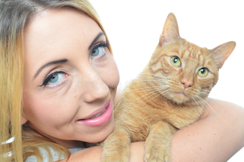 Young woman with cat stock photo. Image of female, kitty - 37590040