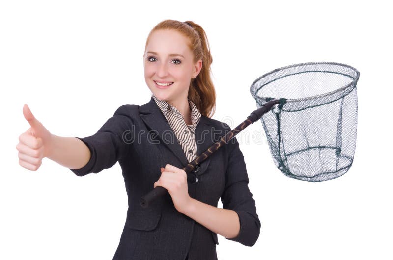 Young Woman with Catching Net Stock Photo - Image of smile, cheerful ...