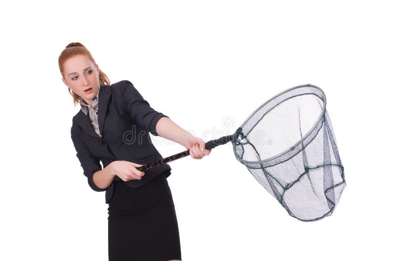 Young Woman with Catching Net Stock Photo - Image of catching, success ...