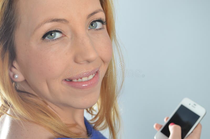 Young Woman with Cell Phone Stock Image - Image of single, cutout: 37215651