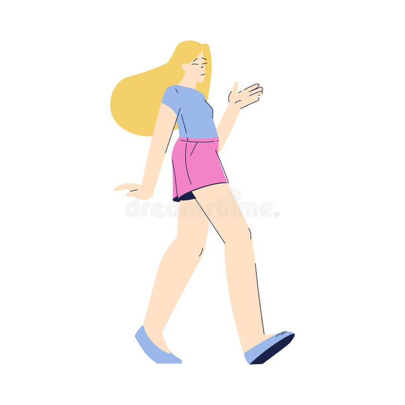 Young Woman Character Walking Moving Forward Vector Illustration Stock ...