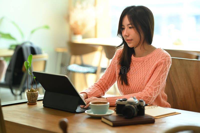 Woman Checking Email on Laptop Computer. Stock Image - Image of company ...
