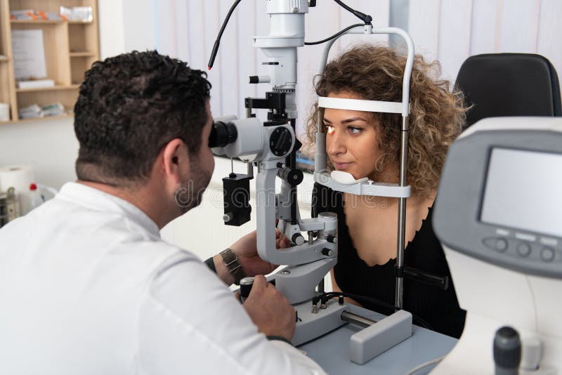 Young Woman is Checking the Eye Vision Stock Photo - Image of female ...