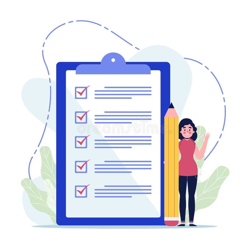 Young Woman Checking Giant Check List Stock Vector - Illustration of ...