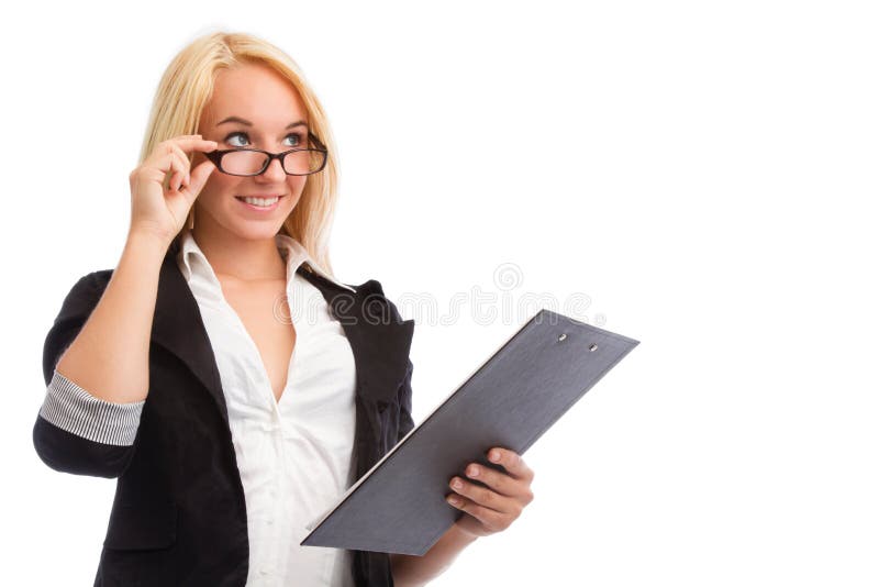 Young woman with checklist stock image. Image of employment - 30449831
