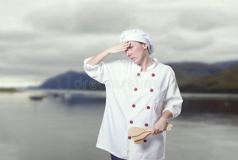 Young Woman Chef Overwhelmed, she Has a Lot of Probems Stock Image ...
