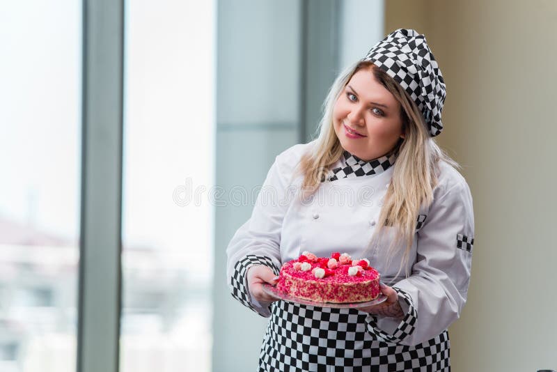 The Young Woman Chef Preparing Dessert Cak Stock Photo - Image of chef ...