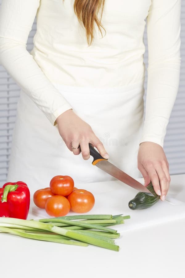 Young Woman Chopping Vegetables Stock Image - Image of pepper, home ...