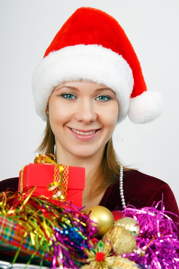 Young Woman with Christmas Decorations Stock Photo - Image of claus ...