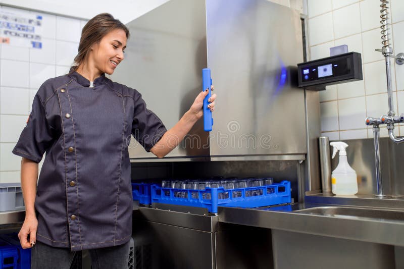 Young Woman Cleaning Dishes in the Kitchen Stock Image - Image of ...