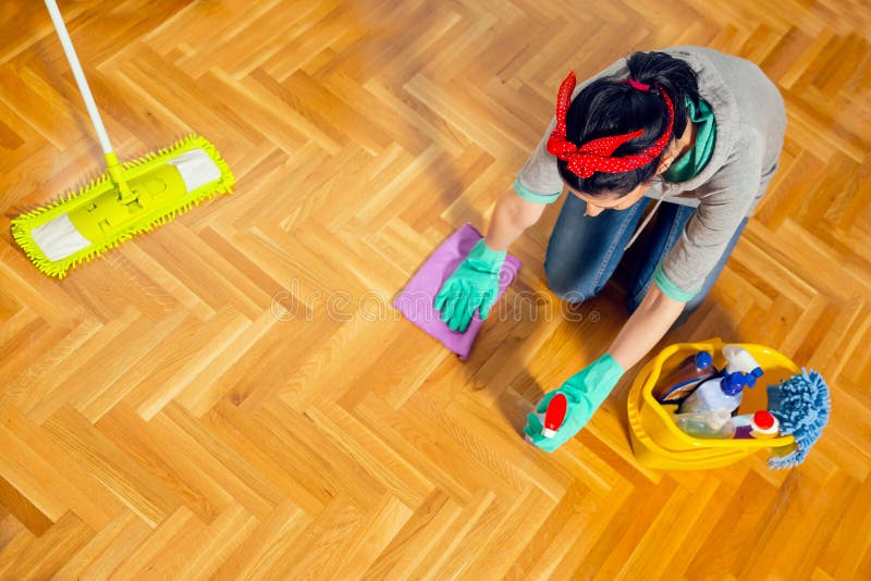 Young Woman Cleaning Floor at Home. Stock Photo - Image of dust ...