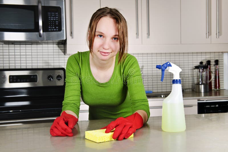 Young Woman Cleaning Kitchen Stock Image - Image of cleaner, indoor ...