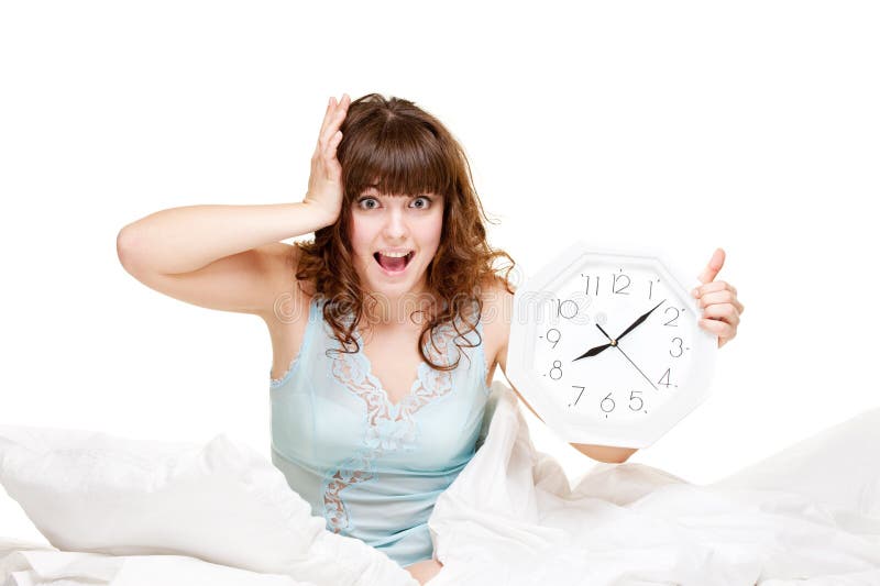 Young Woman with Clock in Panic Stock Photo - Image of expression ...
