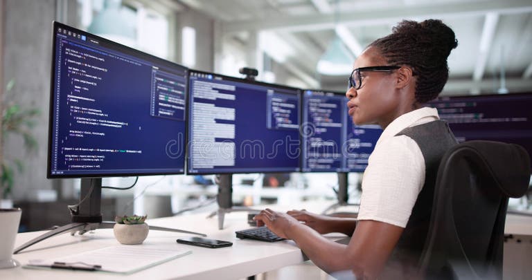 Young Woman Coding on Computer Screen As Web Developer Stock Image ...