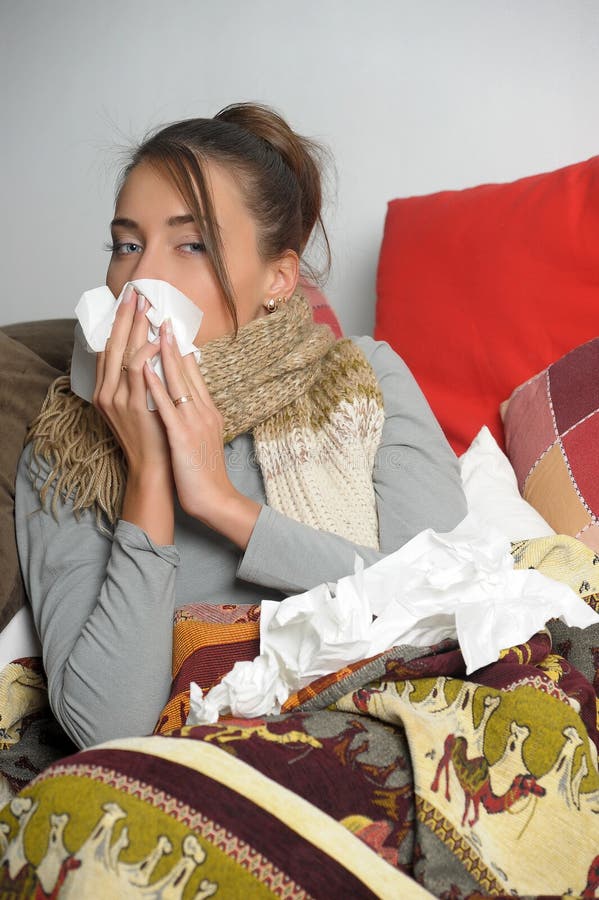 Sick Woman. Flu stock photo. Image of person, couch, fever - 27697778