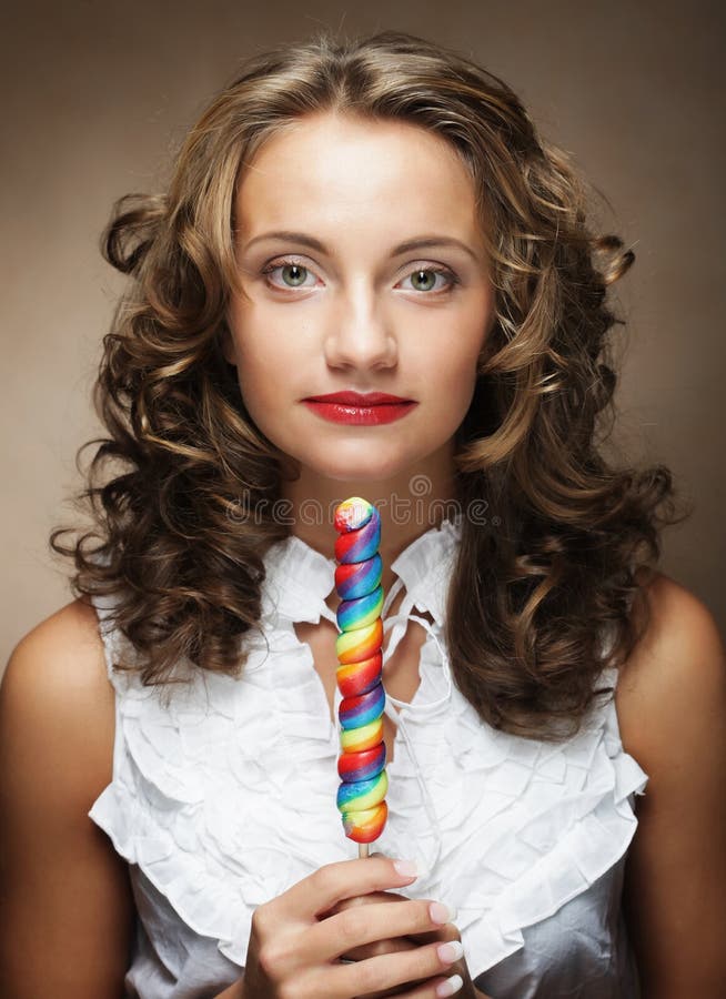 Young Woman with Colorful Lollipop Stock Image - Image of easy, fancy ...