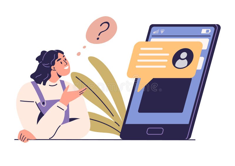 Young Woman Communicating Via Smartphone with Query Expression and ...