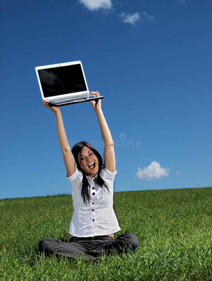 Young Woman with a Computer Stock Photo - Image of technology, view ...