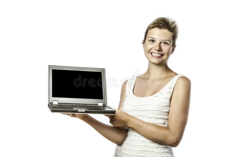 Young woman with computer stock image. Image of lady - 32489737