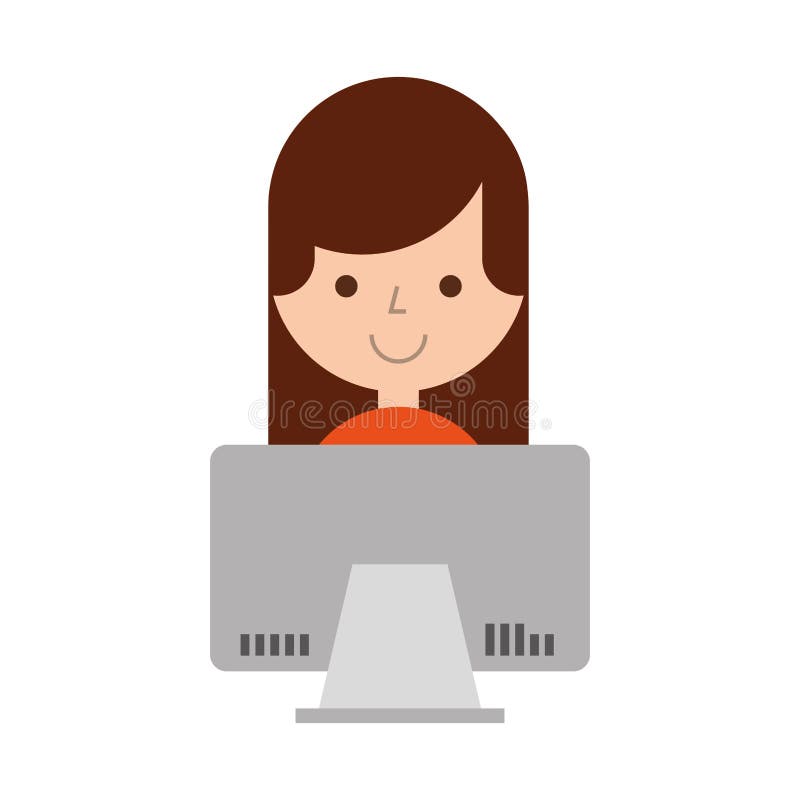 Young Woman with Computer Character Stock Vector - Illustration of ...