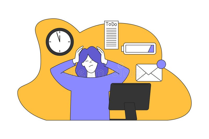 Young Woman at Computer Multitasking Accomplishing Task Having Deadline ...