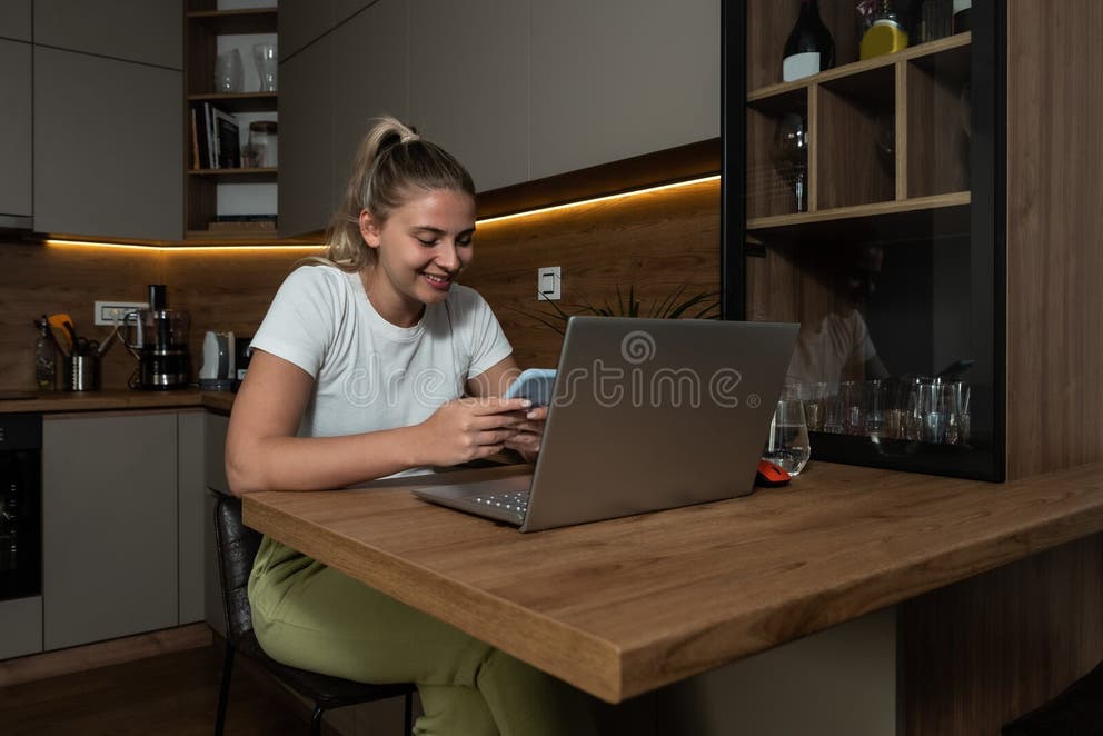 Young Woman Computer Programmer Software Developer and Web Designer Working from Home As ...