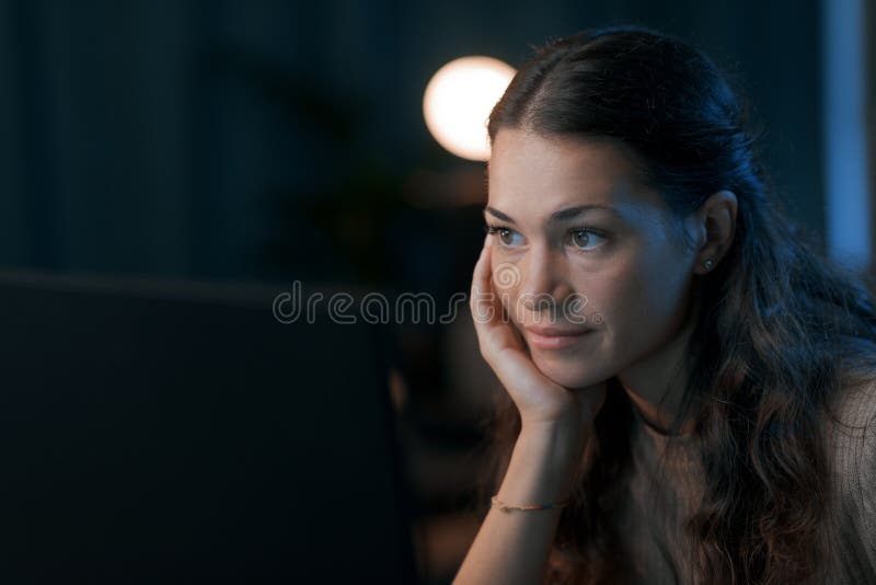 Young Woman Connecting with Her Computer Stock Photo - Image of ...