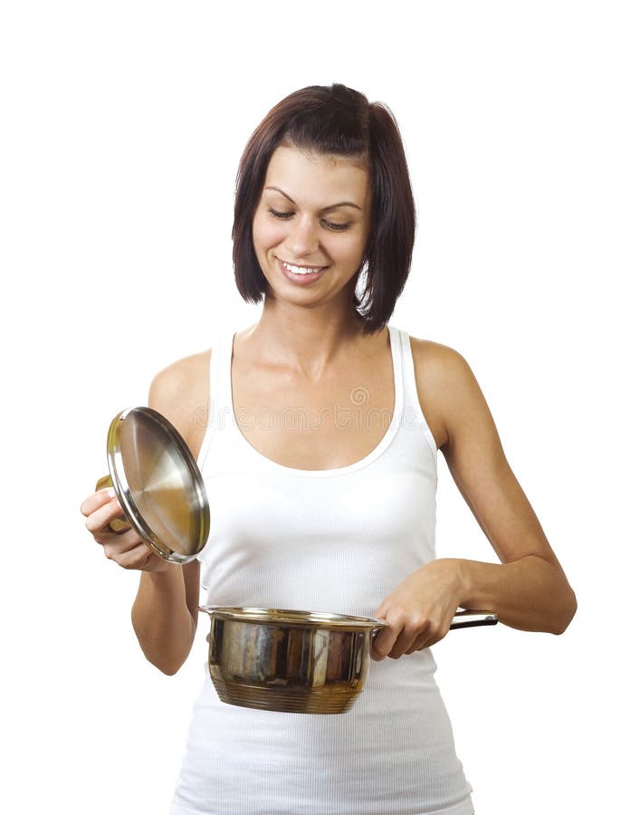 Young woman cooking stock image. Image of saucepan, chef - 31992761