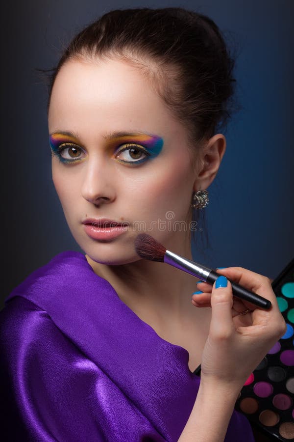 Young Woman with Cosmetic Palette. Stock Photo - Image of eyeshadow ...