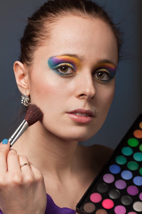 Young Woman with Cosmetic Palette. Stock Image - Image of cosmetic ...