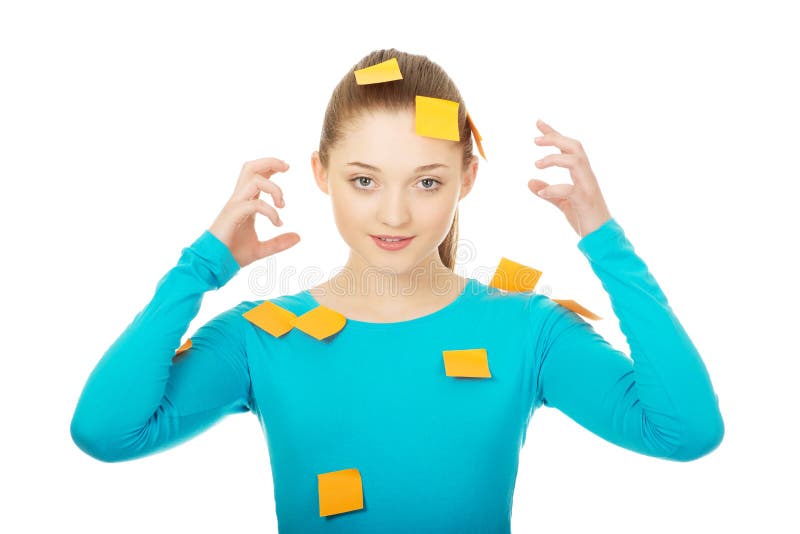 Post it note on forehead stock photo. Image of female - 22052002