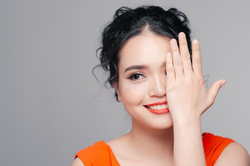 194 Young Woman Covering Half Her Face Hand Stock Photos - Free ...