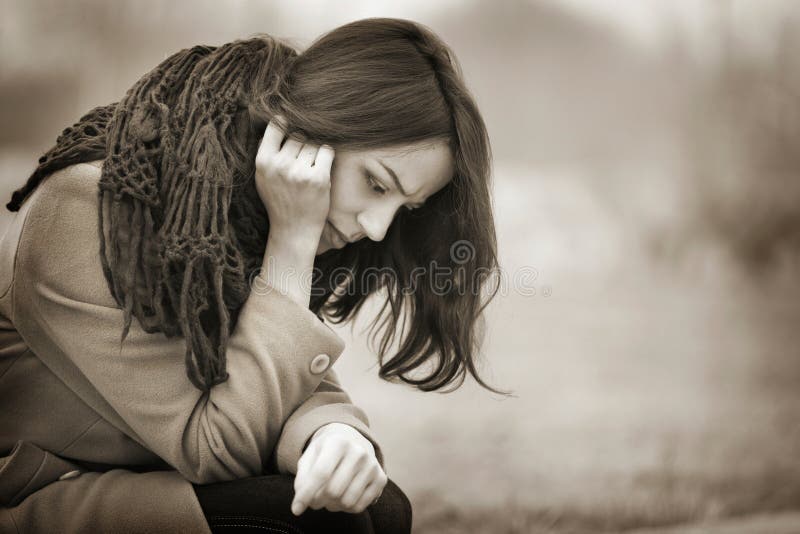 Young Woman Crying Outdoors in the Dark Autumn Day Stock Photo - Image ...