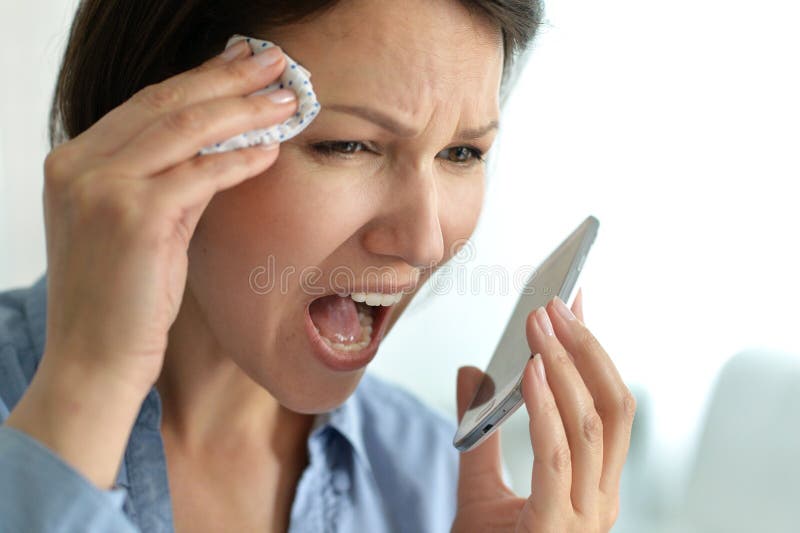 Young Woman Crying in Phone Stock Photo - Image of beauty, girl: 82808800