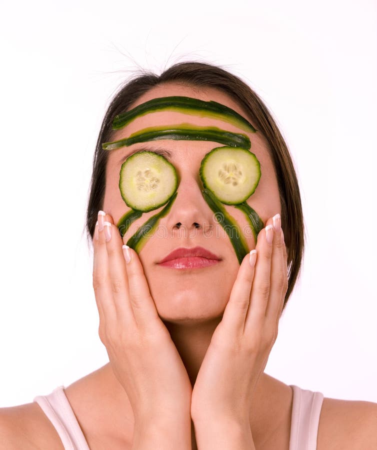 Beautiful Woman with Facial Mask of Cucumber Slices on Face Stock Photo ...