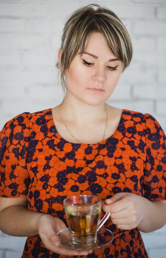 Young Woman with Cup of Green Tea in Her Hands Stock Photo - Image of ...