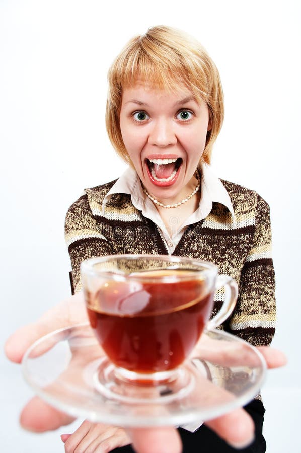 Young Woman with Cup of Tea Stock Photo - Image of portrait, chemise ...