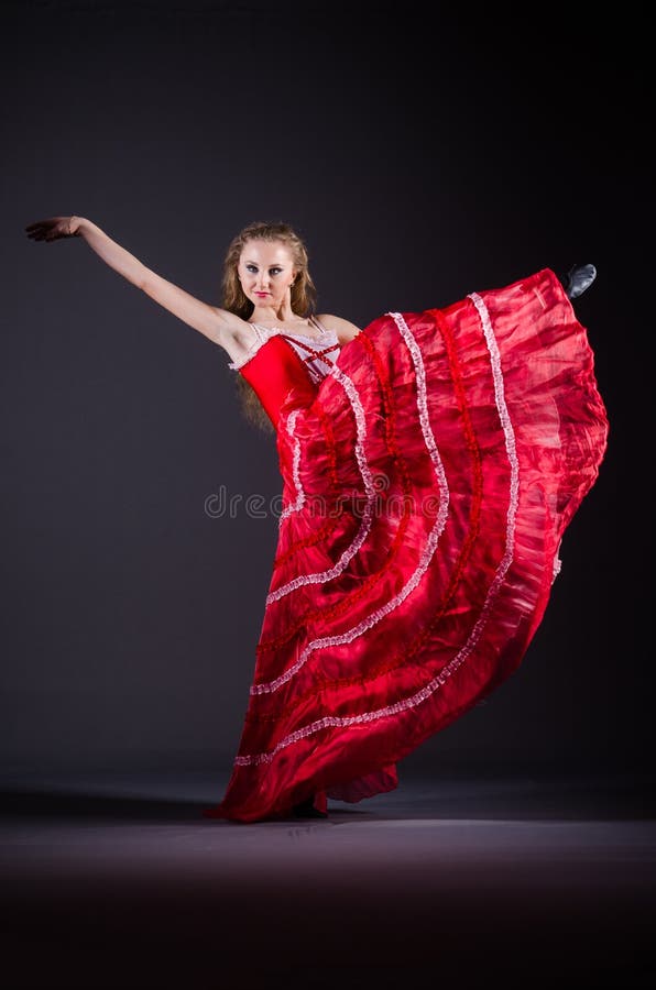 The Young Woman Dancing in Red Dress Stock Photo - Image of dance ...