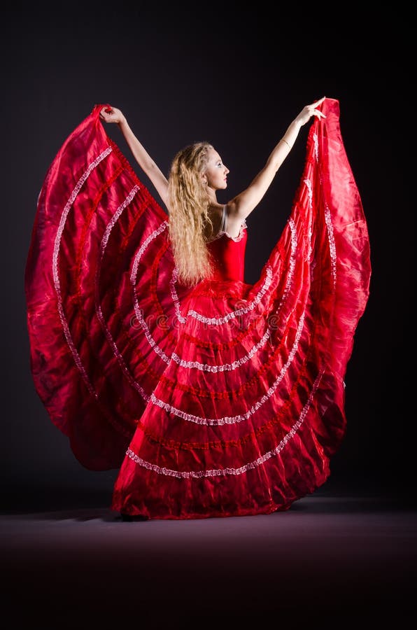 Young Woman Dancing in Red Dress Stock Image - Image of beautiful ...