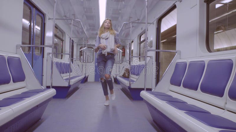 Young Woman Dancing in Subway Train Stock Video - Video of lifestyle ...